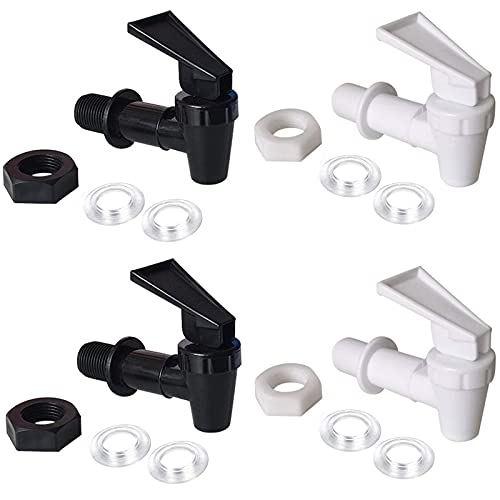 OHOH 4 Sets BPA-Free Replacement Cooler Faucet Water Bottle Jug, Reusable Spigot Spout Water Beverage Lever Pour Dispenser Valve Water Crock Tap(2 Black and 2 White)