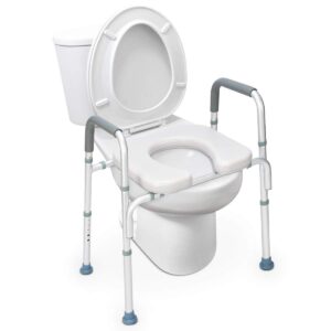 oasisspace stand alone raised toilet seat 300lb - heavy duty medical raised homecare commode and safety frame, height adjustable legs, bathroom assist frame for elderly, handicap, disabled