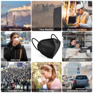 OPECTICID KN95 Face Mask, KN95 Mask 50 Pack Black, Cup Masks Breathable 5-Layer Filter Efficiency≥95% Disposable Certified KN95 Respirator Masks