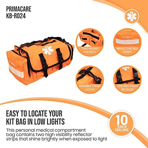 Primacare KB-RO24 Empty First Responder Bag, 15"x9"x8", Professional Compartment Kit Carrier for Trauma and Emergency Medical Supplies, Orange