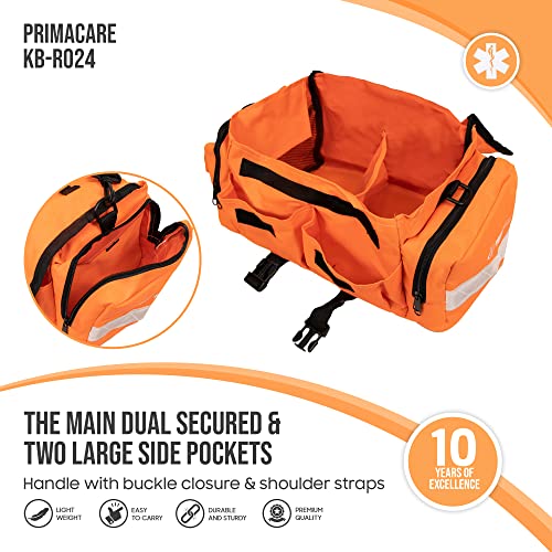 Primacare KB-RO24 Empty First Responder Bag, 15"x9"x8", Professional Compartment Kit Carrier for Trauma and Emergency Medical Supplies, Orange