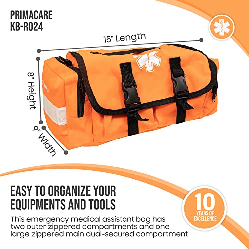 Primacare KB-RO24 Empty First Responder Bag, 15"x9"x8", Professional Compartment Kit Carrier for Trauma and Emergency Medical Supplies, Orange