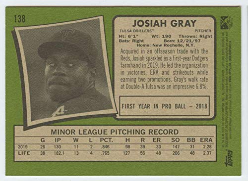 2020 Topps Heritage Minors #138 Josiah Gray RC Rookie Tulsa Drillers Baseball Trading Card