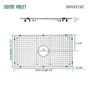 Serene Valley Sink Bottom Grid 22" X 14-1/2", Centered Drain with Corner Radius 3/8", Sink Protector SVH2215C