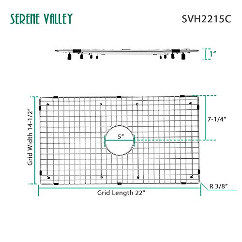 Serene Valley Sink Bottom Grid 22" X 14-1/2", Centered Drain with Corner Radius 3/8", Sink Protector SVH2215C