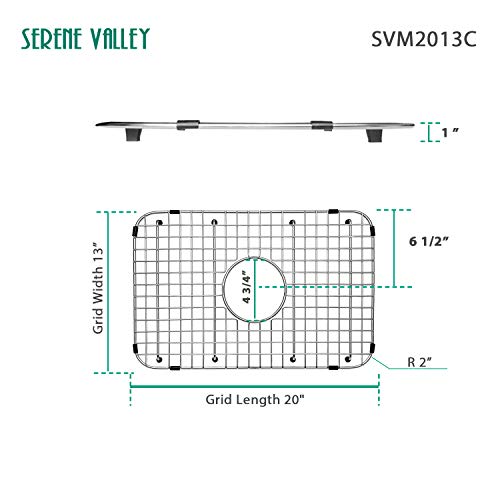 Serene Valley Sink Bottom Grid 20" X 13", Centered Drain with Corner Radius 2", SVM2013C