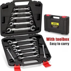 ARUCMIN Flare Nut Wrench Set,12-Piece Chrome Vanadium Steel Wrench Set SAE & Metric 1/4"-7/8" and 6-21mm with Organizer Box