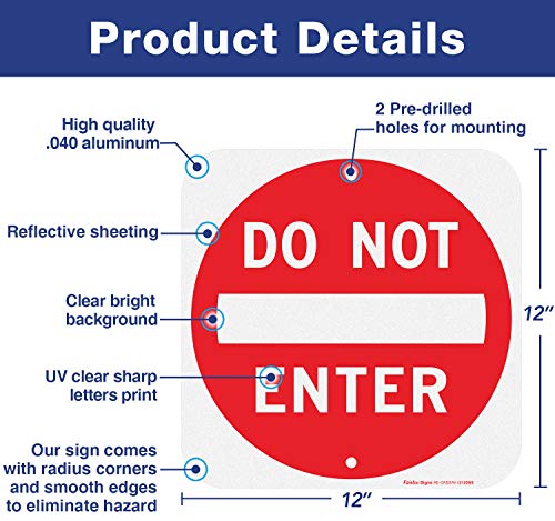 Do Not Enter Sign,12x12 Inch Square .040 Aluminum,Reflective Rust Free Metal Sign,Fade/ Weather Resistant,Easy to Mount,Indoor/Outdoor Use