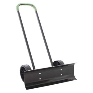 pro premium 30 inch snodozer rolling pusher shovel on wheels with heavy duty flip-it bi-directional angled blade for snow removal of drive & walkway | clean barn grain plow | made in usa | model p775