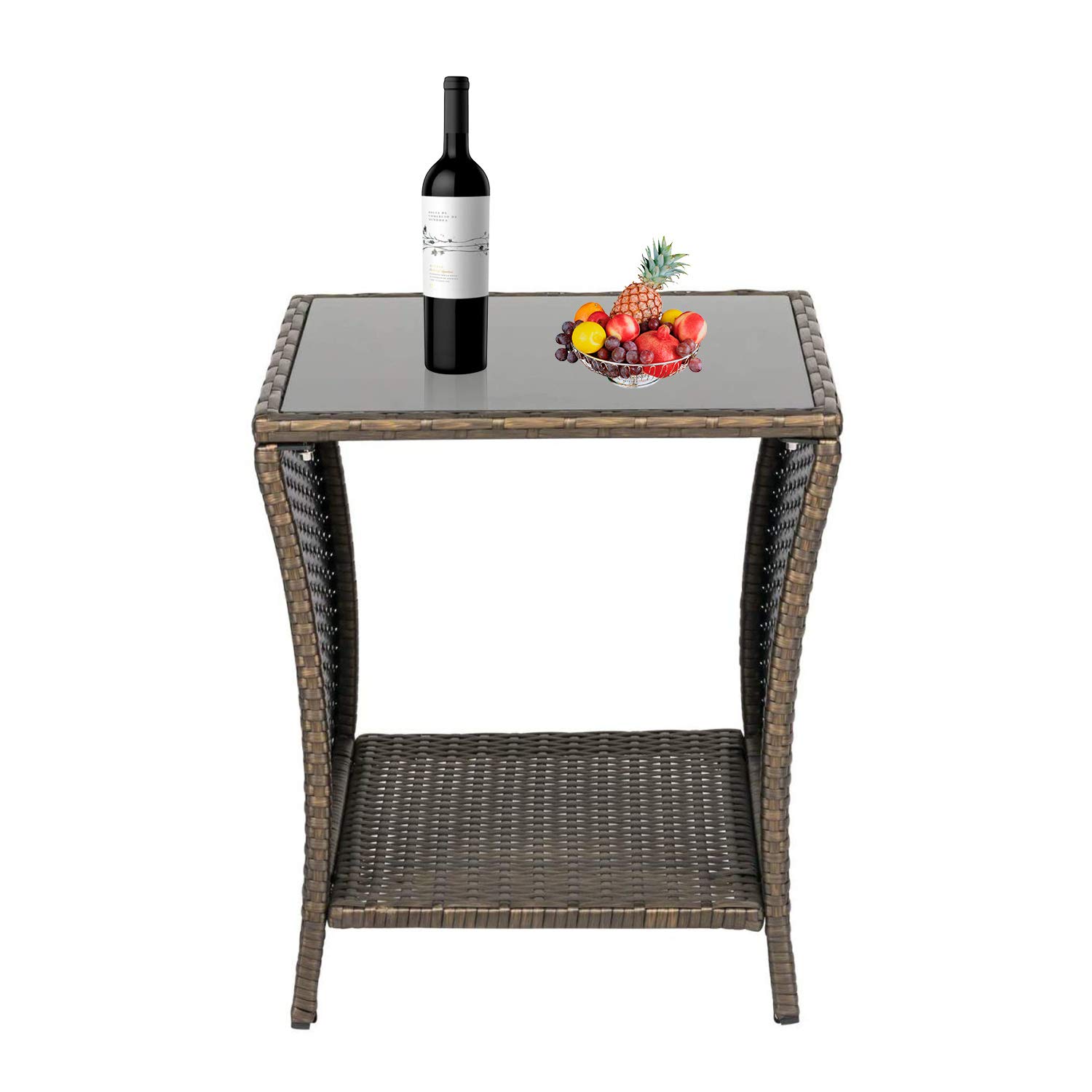 kinbor Outdoor Side Table - Porch Tables Small, Wicker End Tables, Patio Side Table for Backyard Pool Indoor Outdoor, Easy Maintenance & Weather Resistant