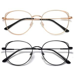 andwood blue light blocking glasses women cat eye computer eyeglasses metal frame hipster 2 pack rose gold black