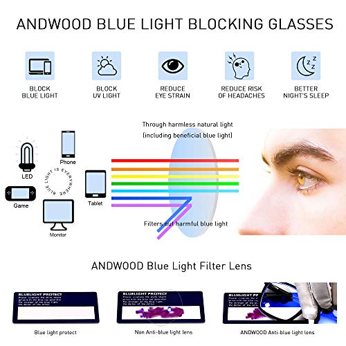 ANDWOOD Blue Light Blocking Glasses Women Cat Eye Computer Eyeglasses Metal Frame Hipster 2 Pack Rose Gold Black