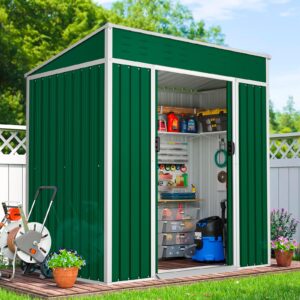 Betterland 4x6 FT Outdoor Storage Shed Metal Garden Shed Tool House with Ventilation & Sliding Door for Garden, Courtyard, Lawn (Grey)