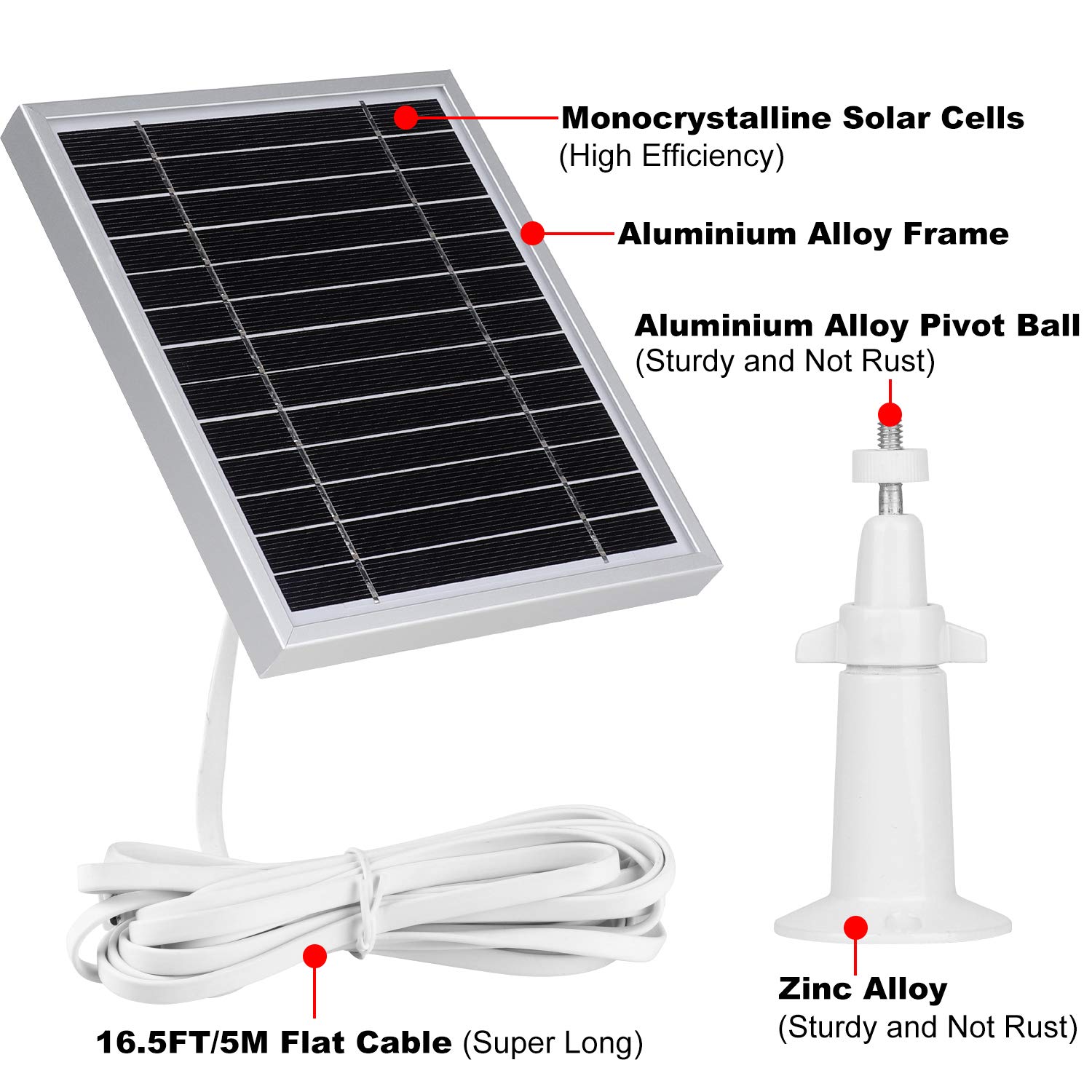 UYODM Solar Panel Charger Compatible with Arlo Essential Spotlight/XL Spotlight Only, 16.5ft Outdoor Power Charging Cable Micro USB, IP66 Weatherproof Aluminum Alloy Frame (Not for 2K/2nd Gen)