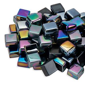 homeglow fire glass cubes. black reflective luster. premium tempered square glass beads for outdoor fire pit, fire table or indoor fireplace, gas or propane. 10 pounds.