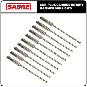 Sabre Tools 10-Pack 5/32 Inch x 6 Inch SDS Plus Rotary Hammer Drill Bits, Carbide Tipped for Brick, Stone and Concrete (5/32” x 4" x 6")