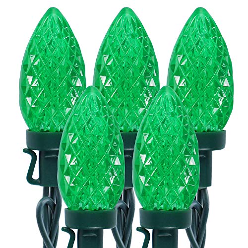 Twinkle Star C9 St Patricks Day String Lights, 50 LED 33ft Outdoor Fairy Lights with 29V Safe Adaptor, Extendable Green Wire String Lights for Holiday Patio Xmas Tree Wedding Party Decoration, Green