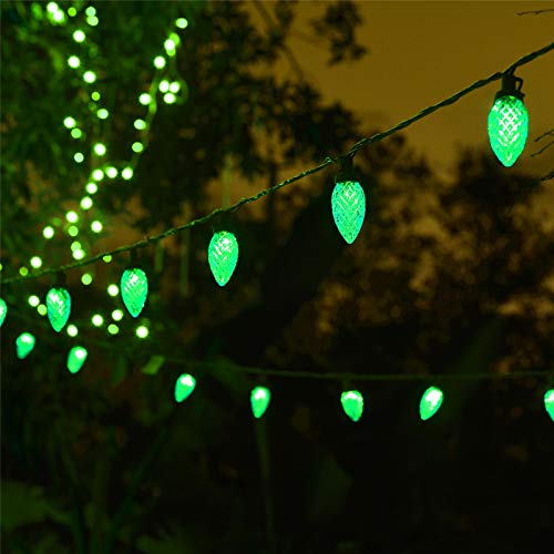 Twinkle Star C9 St Patricks Day String Lights, 50 LED 33ft Outdoor Fairy Lights with 29V Safe Adaptor, Extendable Green Wire String Lights for Holiday Patio Xmas Tree Wedding Party Decoration, Green