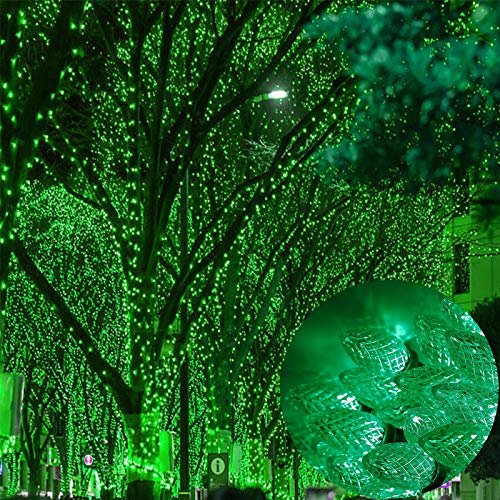 Twinkle Star C9 St Patricks Day String Lights, 50 LED 33ft Outdoor Fairy Lights with 29V Safe Adaptor, Extendable Green Wire String Lights for Holiday Patio Xmas Tree Wedding Party Decoration, Green