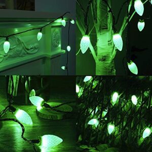 Twinkle Star C9 St Patricks Day String Lights, 50 LED 33ft Outdoor Fairy Lights with 29V Safe Adaptor, Extendable Green Wire String Lights for Holiday Patio Xmas Tree Wedding Party Decoration, Green