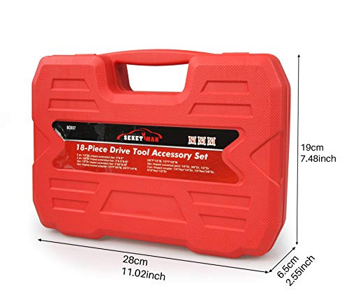 SEKETMAN 18-Piece Drive Tool Accessory Set,Includes Socket Adapters, Extensions and Universal Joints and Impact Coupler, Professional Socket Accessories