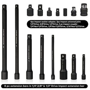 SEKETMAN 18-Piece Drive Tool Accessory Set,Includes Socket Adapters, Extensions and Universal Joints and Impact Coupler, Professional Socket Accessories