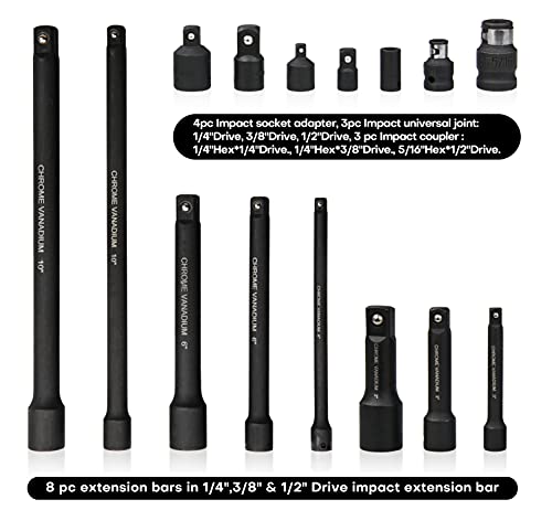 SEKETMAN 18-Piece Drive Tool Accessory Set,Includes Socket Adapters, Extensions and Universal Joints and Impact Coupler, Professional Socket Accessories