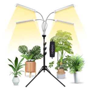 grow lights for indoor plants,lxyoug full spectrum with 60" extendable tripod stand,420 leds 200w auto on/off timing function four-heads floor plant grow light for various plants