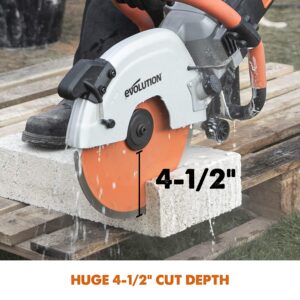 Evolution R300DCT+ 12 Inch Concrete Saw with Water Fed Dust Suppression (Aka Circular Saw, Angle Grinder, Cut Off Saw, Demo Saw, Masonry) Electric, No Gas, 4-1/2" Cut - Incl Premium Diamond Blade