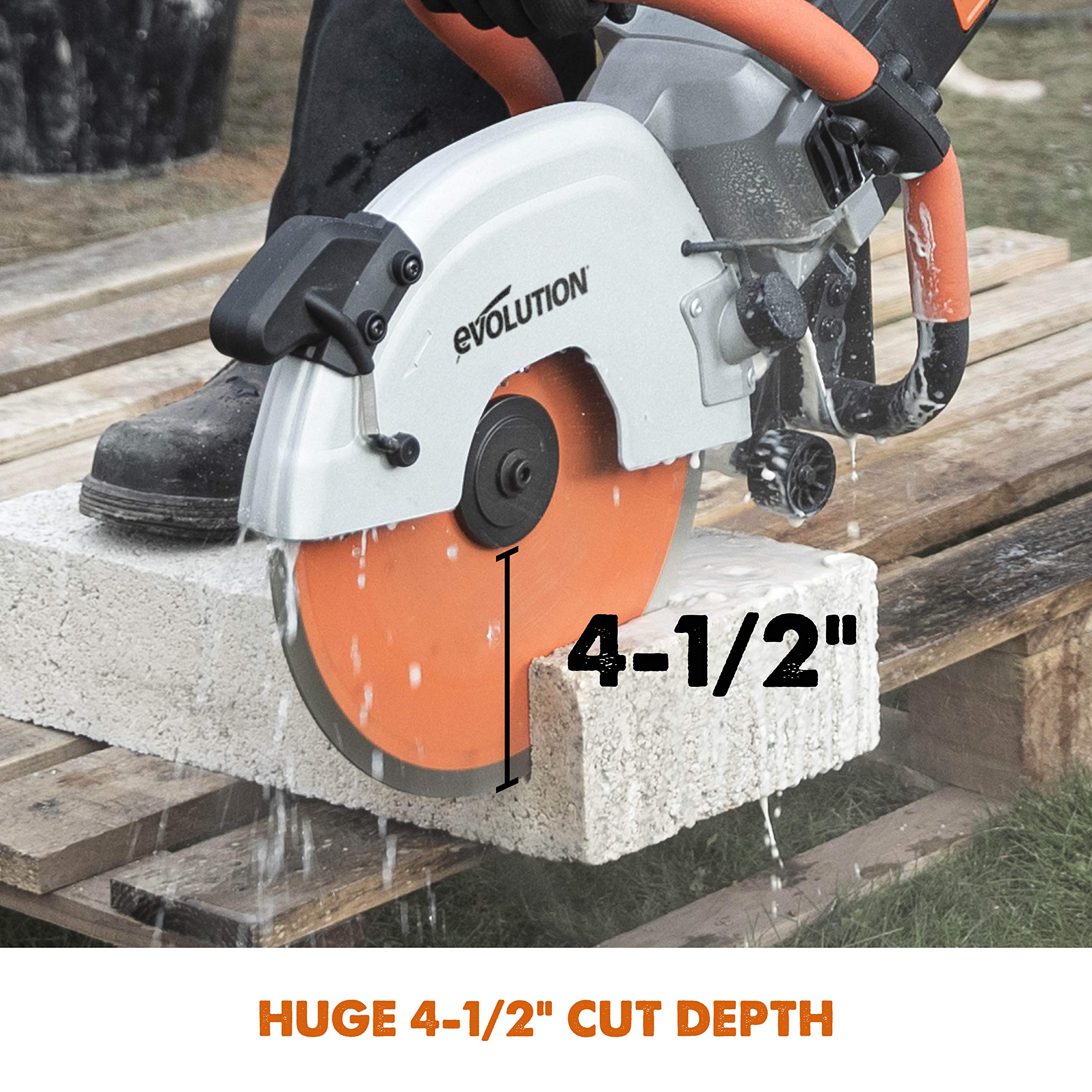 Evolution R300DCT+ 12 Inch Concrete Saw with Water Fed Dust Suppression (Aka Circular Saw, Angle Grinder, Cut Off Saw, Demo Saw, Masonry) Electric, No Gas, 4-1/2" Cut - Incl Premium Diamond Blade