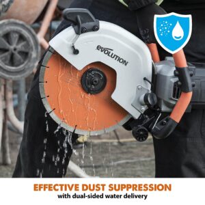 Evolution R300DCT+ 12 Inch Concrete Saw with Water Fed Dust Suppression (Aka Circular Saw, Angle Grinder, Cut Off Saw, Demo Saw, Masonry) Electric, No Gas, 4-1/2" Cut - Incl Premium Diamond Blade