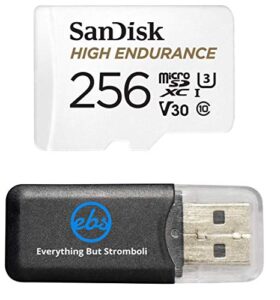 sandisk high endurance 256gb tf card microsdxc memory card for dash cams & home security system video cameras (sdsqqnr-256g-an6ia) class 10 bundle with (1) everything but stromboli microsd card reader