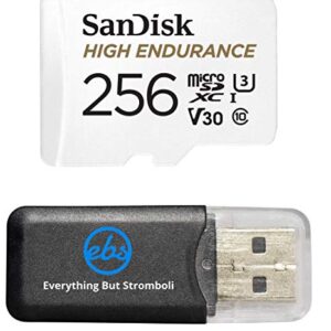 SanDisk High Endurance 256GB TF Card MicroSDXC Memory Card for Dash Cams & Home Security System Video Cameras (SDSQQNR-256G-AN6IA) Class 10 Bundle with (1) Everything But Stromboli MicroSD Card Reader