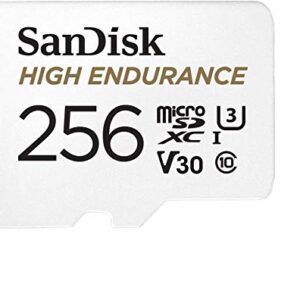 SanDisk High Endurance 256GB TF Card MicroSDXC Memory Card for Dash Cams & Home Security System Video Cameras (SDSQQNR-256G-AN6IA) Class 10 Bundle with (1) Everything But Stromboli MicroSD Card Reader