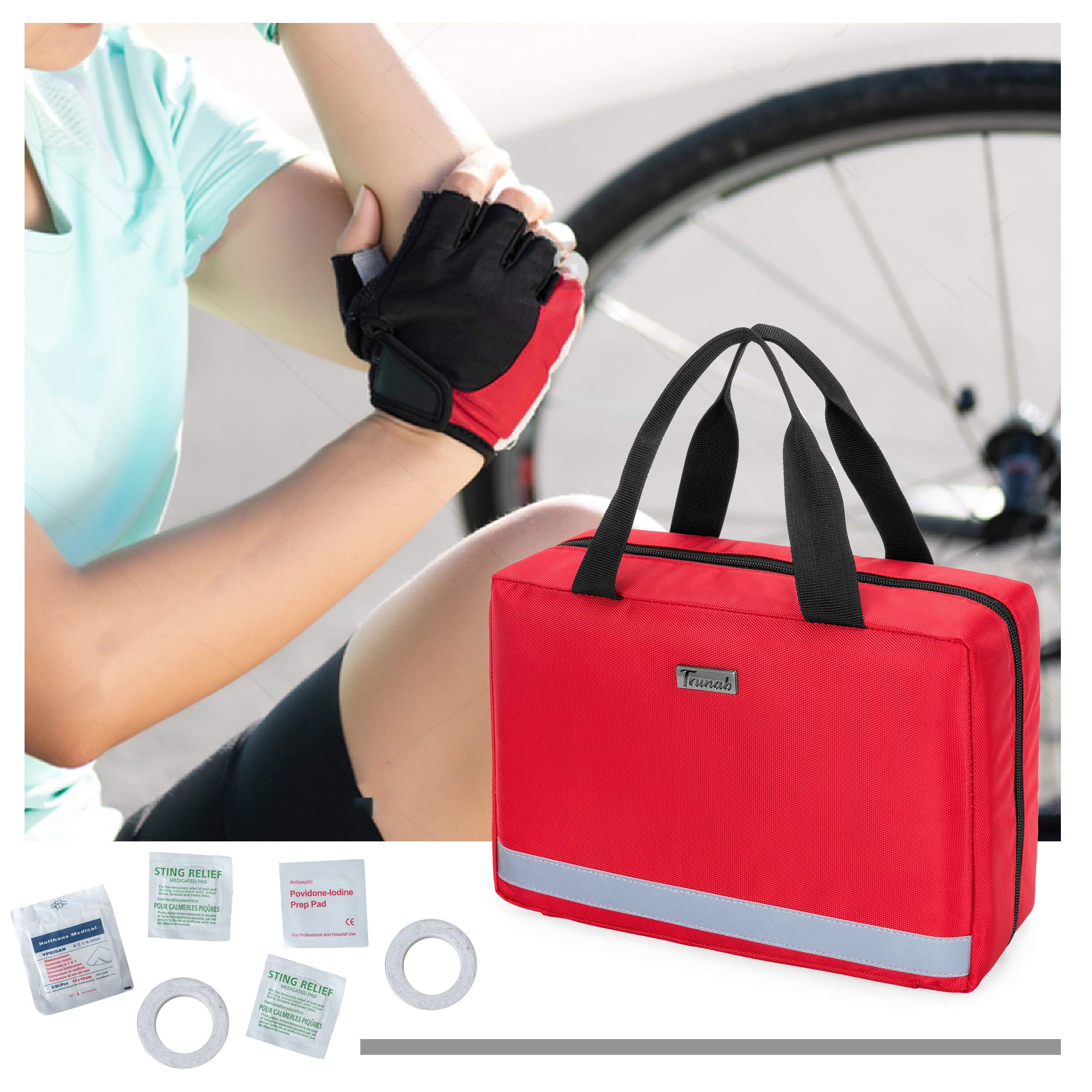 Trunab Small First Aid Kit Bag Empty Portable Emergency Kits Trauma Bag, Ideal for Car, Home, Camping and Hiking, Red Bag Only