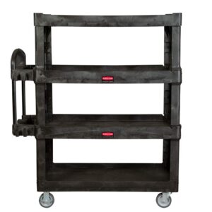 New Rubbermaid Commercial Products 4-Shelf Utility/Service Quad Cart, Heavy Duty Large, Lipped Shelf, Ergonomic Handle, 700 lbs. Capacity, for Warehouse/Garage/Cleaning/Manufacturing (2128657) Black