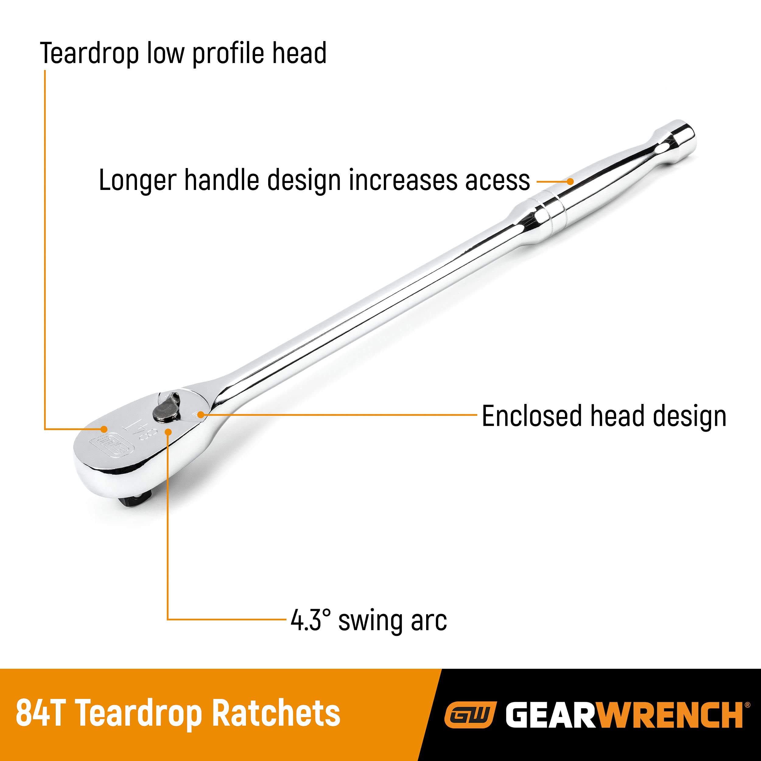 GEARWRENCH 1/4 Drive 84 Tooth Teardrop Ratchet 5" - 81011A-07