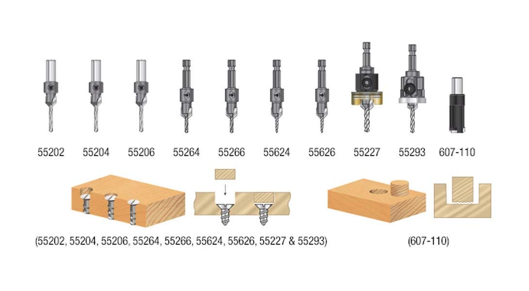 Amana Tool AMS-625 2-Pc Carbide Tipped Countersink with Adjustable Depth Stop and No-Thrust, No Marring Ball Bearing, with Plug Cutter Set