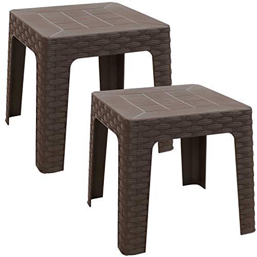 Sunnydaze 18-Inch Square Indoor/Outdoor Plastic Side Table - Set of 2 Tables - Brown