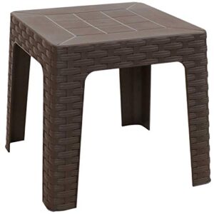 Sunnydaze 18-Inch Square Indoor/Outdoor Plastic Side Table - Set of 2 Tables - Brown