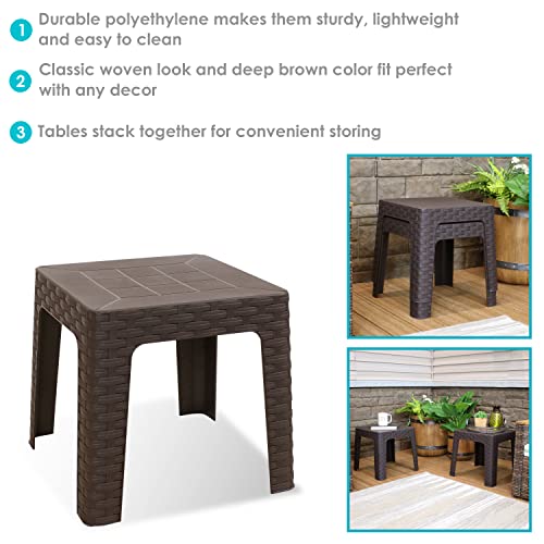 Sunnydaze 18-Inch Square Indoor/Outdoor Plastic Side Table - Set of 2 Tables - Brown