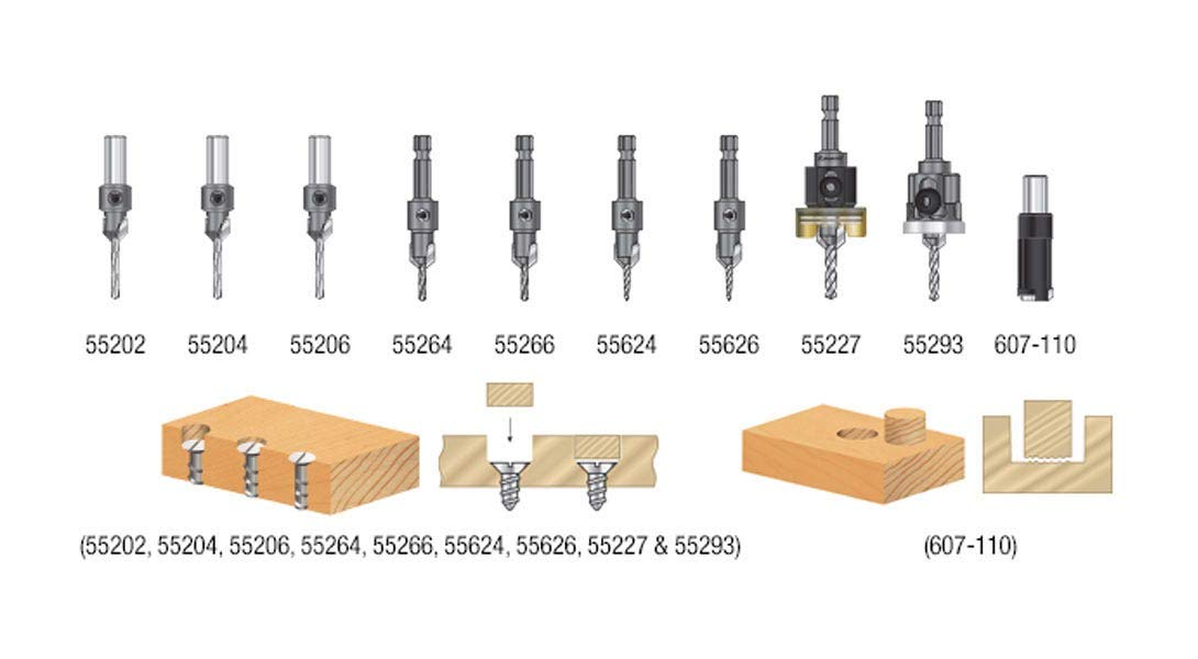 Amana Tool AMS-621 3-Pc Carbide Tipped Countersink with Adjustable Depth Stop and No-Thrust No Marring Ball Bearing Set