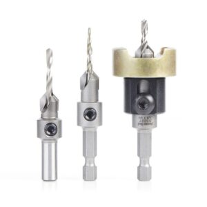 amana tool ams-621 3-pc carbide tipped countersink with adjustable depth stop and no-thrust no marring ball bearing set