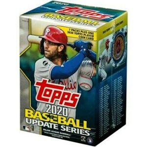 2020 topps mlb baseball update series retail blaster box factory sealed massive 99 total cards (7 packs of 14 cards plus 1 bonus pack of 1 exclusive player medallion coin card) chase luis robert insert and parallel turkey red rookie cards. randy arozarena