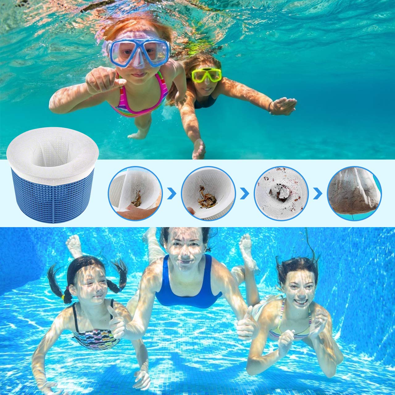 Aiglam Pool Skimmer Socks, 30-Pack Pool Basket Socks to Save Pumps, Filters, Baskets and Skimmers, for In-Ground and Above Ground Pools