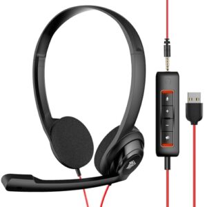 nubwo hw02 usb computer headset with clear chat microphone, lightweight on-ear wired headset for ms teams, skype, webinars, call center and more (black)