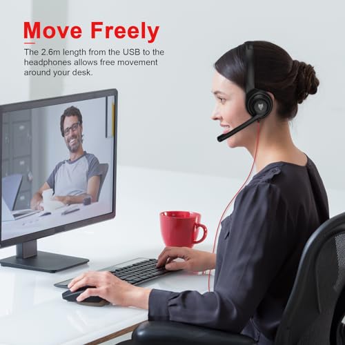 NUBWO HW02 USB Computer Headset with Clear Chat Microphone, Lightweight On-Ear Wired Headset for MS Teams, Skype, Webinars, Call Center and More (Black)