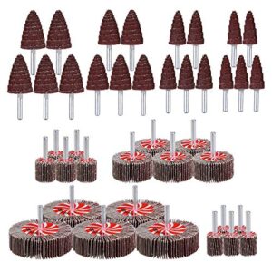 40 pack 1/4" abrasive flap wheel sander set, rocaris 80 grit aluminum oxide flap wheels cone shape sanding wheel