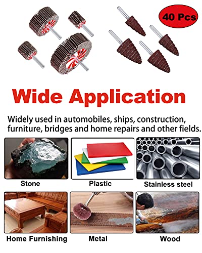 40 Pack 1/4" Abrasive Flap Wheel Sander Set, Rocaris 80 Grit Aluminum Oxide Flap Wheels Cone Shape Sanding Wheel