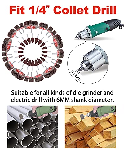 40 Pack 1/4" Abrasive Flap Wheel Sander Set, Rocaris 80 Grit Aluminum Oxide Flap Wheels Cone Shape Sanding Wheel